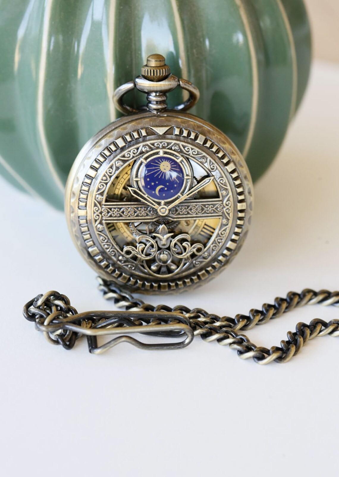 Personalized Sun & Moon Brass Pocket Watch Personalized for - Etsy