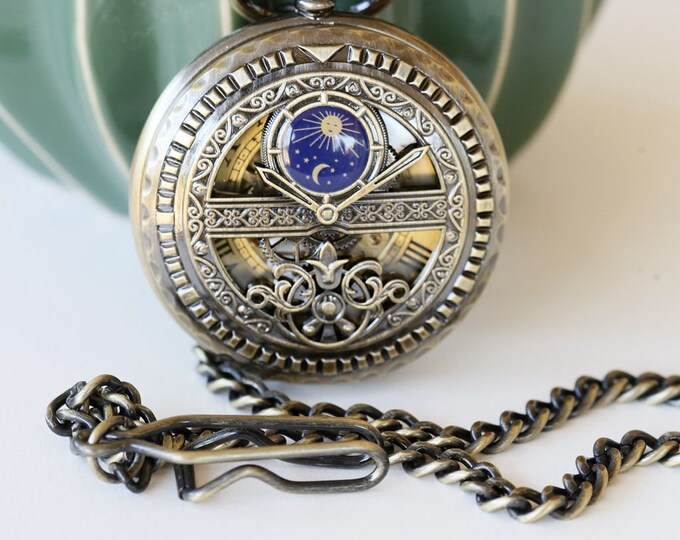 Personalized Sun & Moon Brass Pocket Watch Personalized for - Etsy