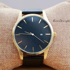 Custom Engraved Personalized Mens Wrist Watch, Gold Black Watch ...
