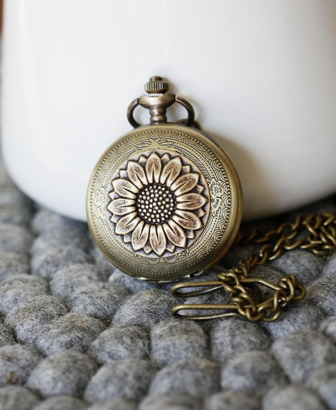 Brass Sunflower Pocket Watch, Quartz Pocket Watch, Steampunk Pocket ...