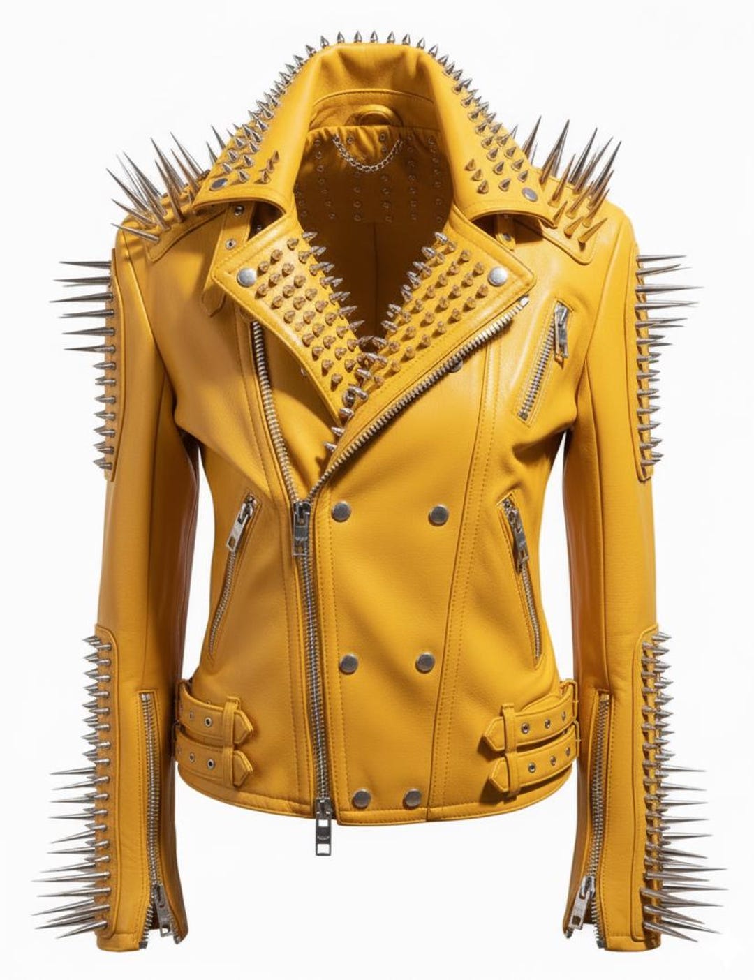 Men's Handmade Full Long Spiked Studded Black Punk Silver Motorcycle ...