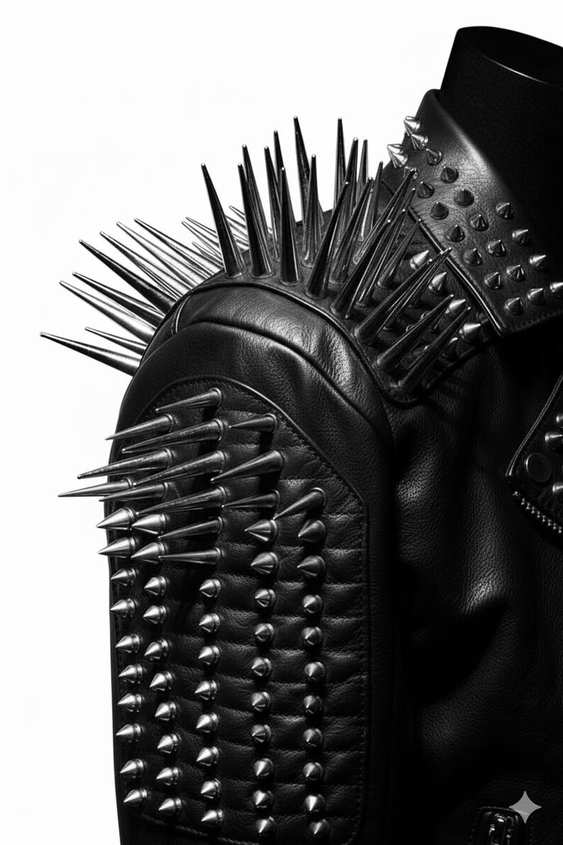 Men's Handmade Full Long Spiked Studded Black Punk Silver Motorcycle ...