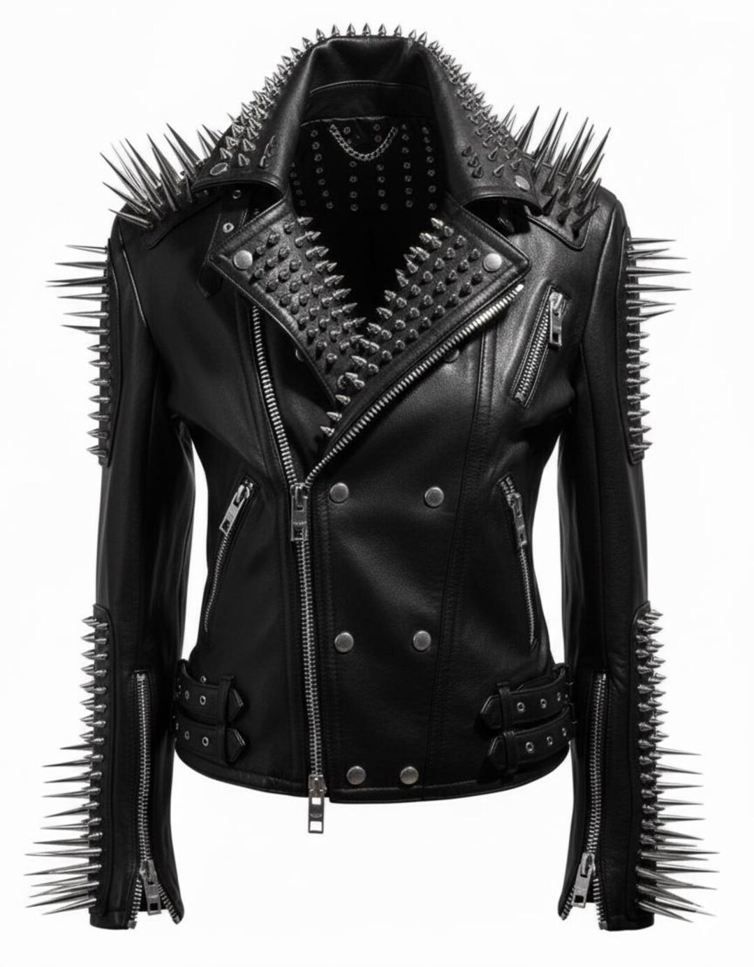 Men's Handmade Full Long Spiked Studded Black Punk Silver Motorcycle ...