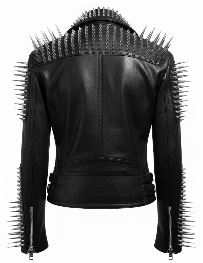 Men's Handmade Full Long Spiked Studded Black Punk Silver Motorcycle ...