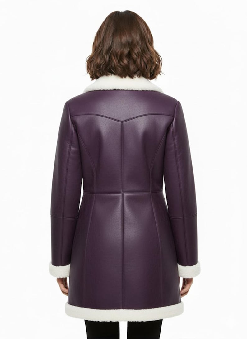New Women's Purple Shearling Leather Coat | Real Sheepskin Winter ...