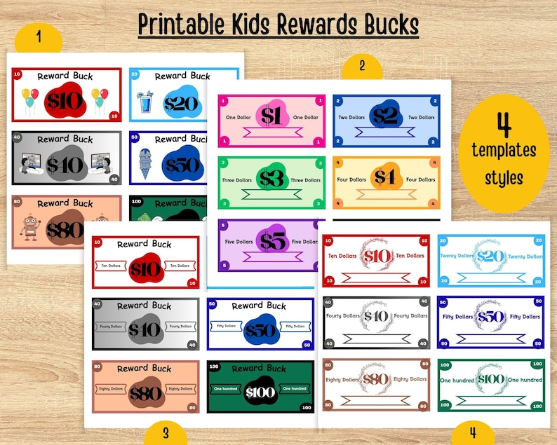 Kids Reward Bucks | Free Printable Reward Chart | Editable Canva ...