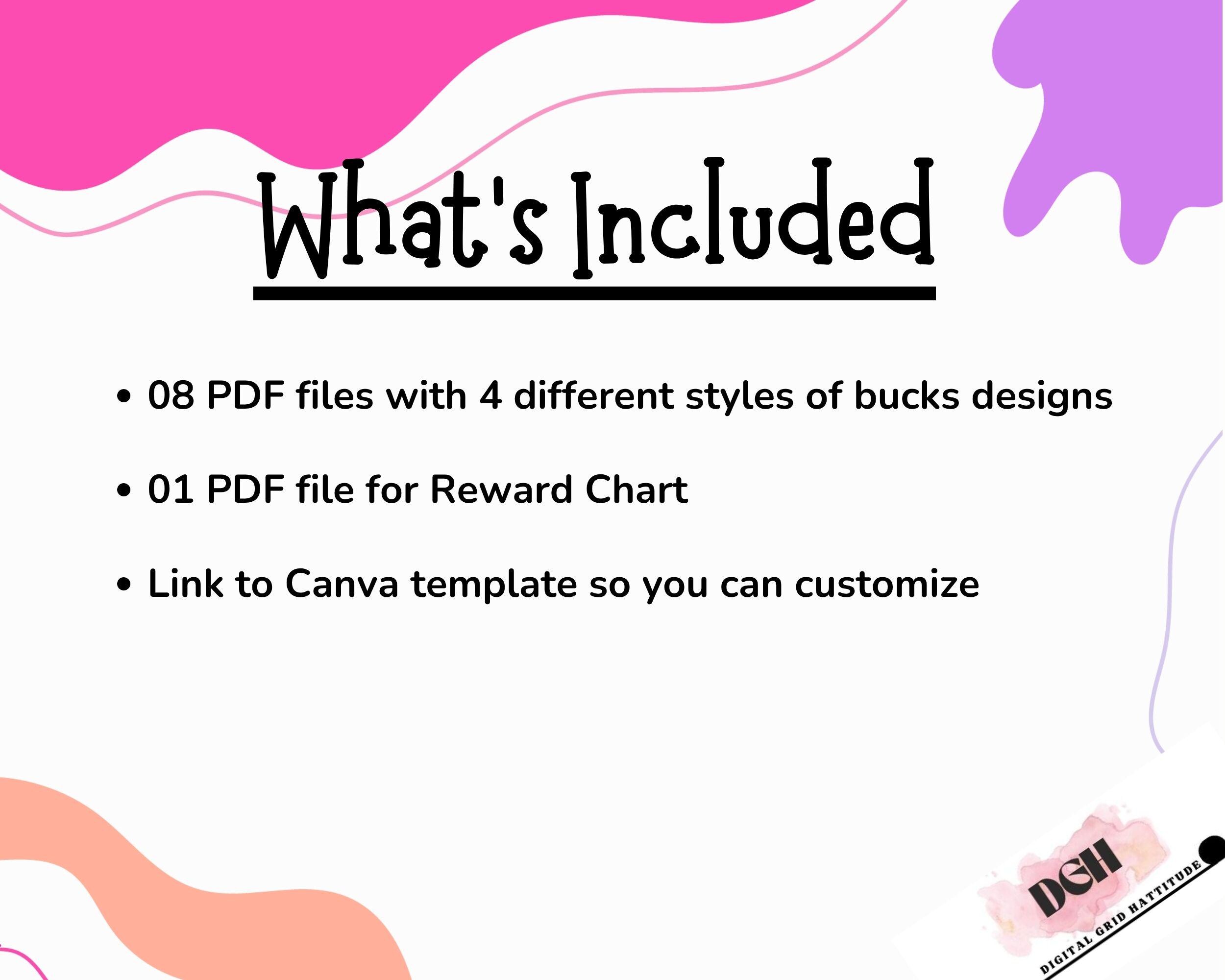 Kids Reward Bucks | Free Printable Reward Chart | Editable Canva ...