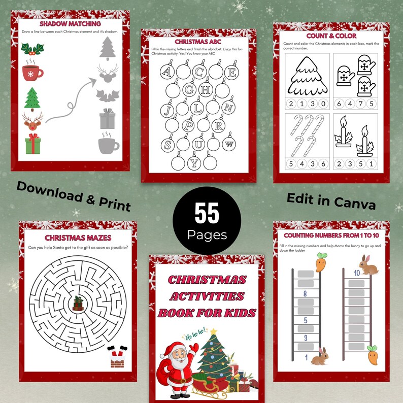 Christmas Activities Printables for Kids | 55 Book Pages Digital ...
