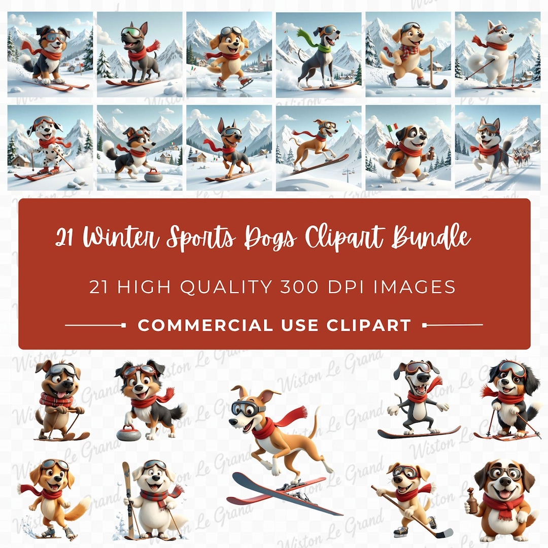 21 Winter Sports Dogs Clipart Bundle – Italy Edition – PNG With ...