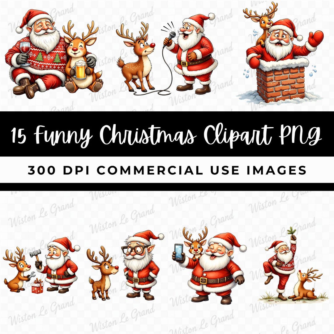 Funny Christmas Clipart PNG | Stuck Santa Chimney & Quirky Yoga Bundle ...