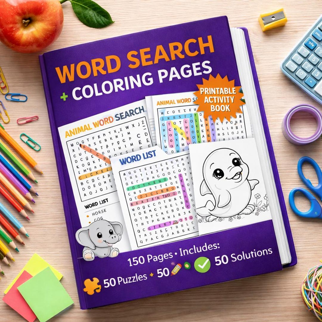 Animal Word Search for Kids + Coloring Pages | 150 Pages Printable ...