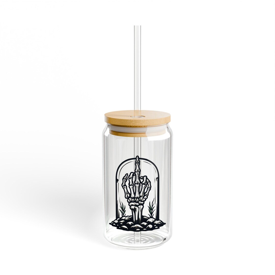 Skeleton Hand Sipper Glass: 16oz Tempered Glass With Straw - Etsy