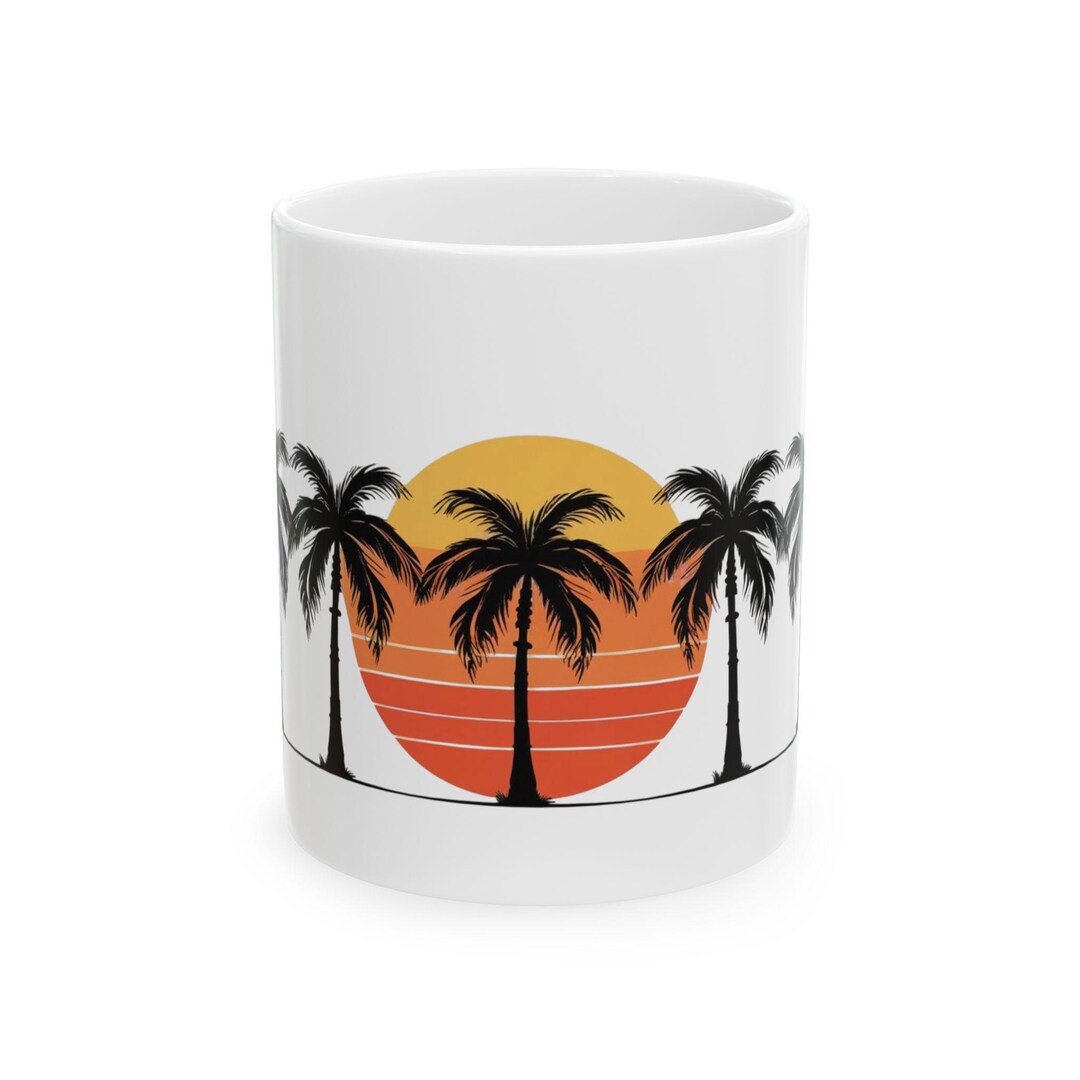 Sunset Palm Tree Ceramic Mug: Beach Lover Coffee Drinkware - Etsy
