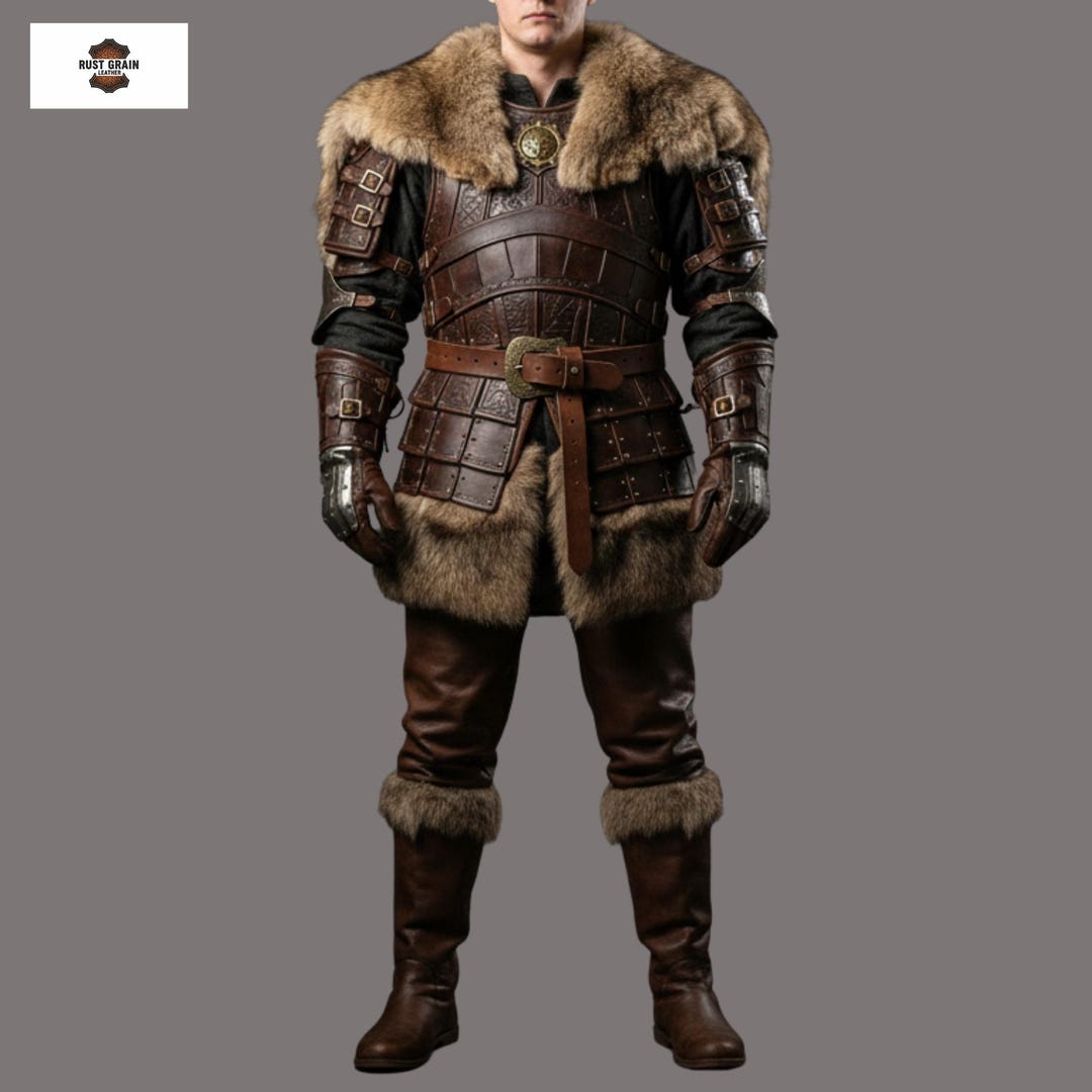 Viking Drip Armor Genuine Leather & Fur Fit - Handmade Medieval Armor ...
