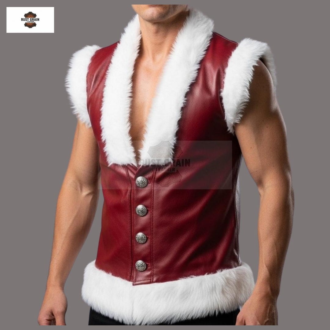 Santa Claus Leather Vest - Men’s Santa Costume With White Fur Trim ...