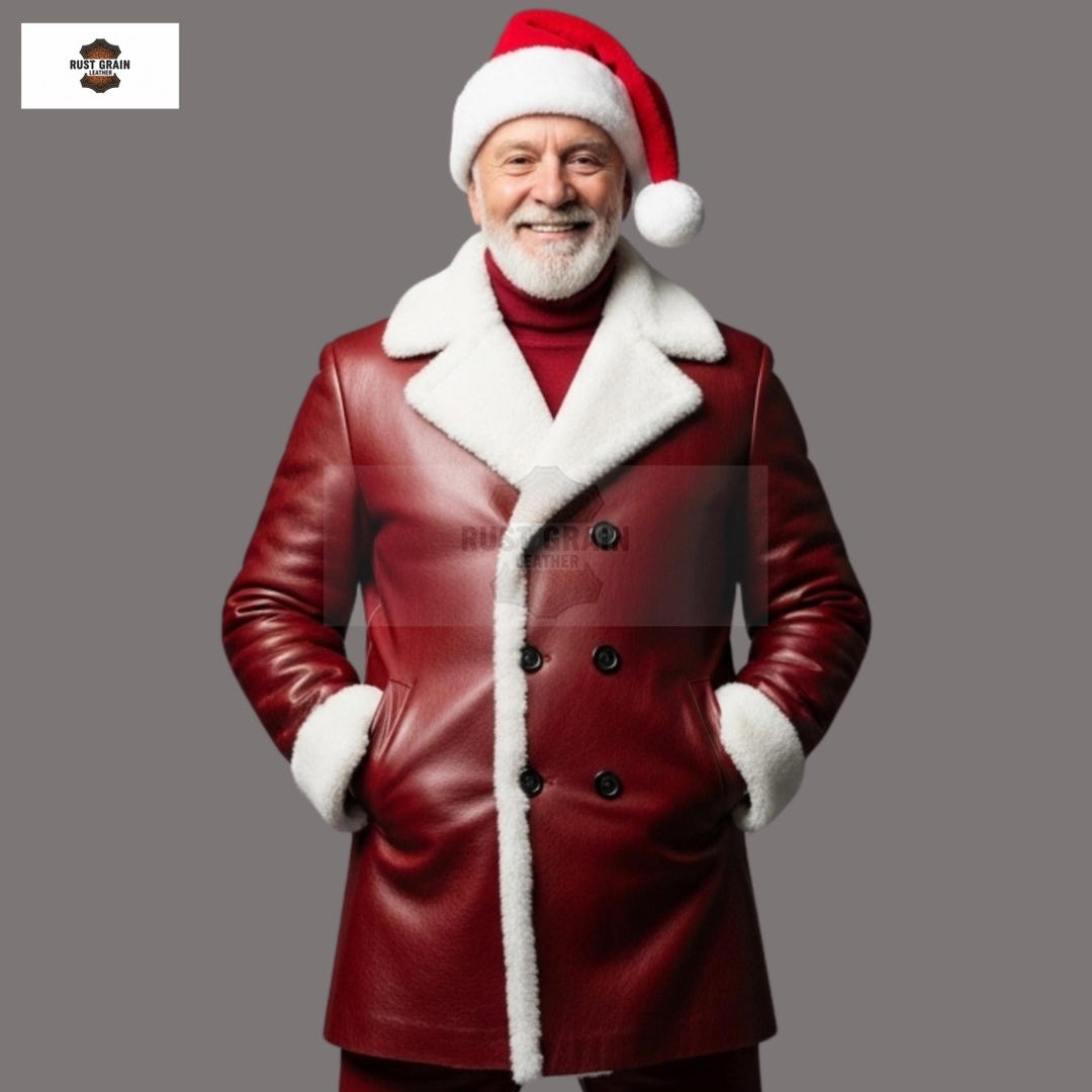 Genuine Leather Santa Suit: Fur Trimmed Coat & Hat - Stage Wear - Etsy