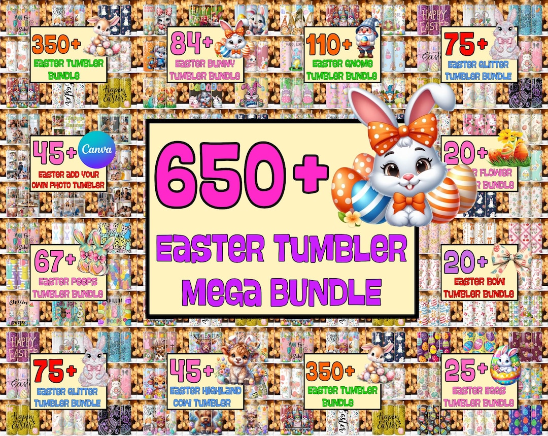 650+ Easter Mega Tumbler Bundle, Easter Bunny, Highland Cow, Floral ...