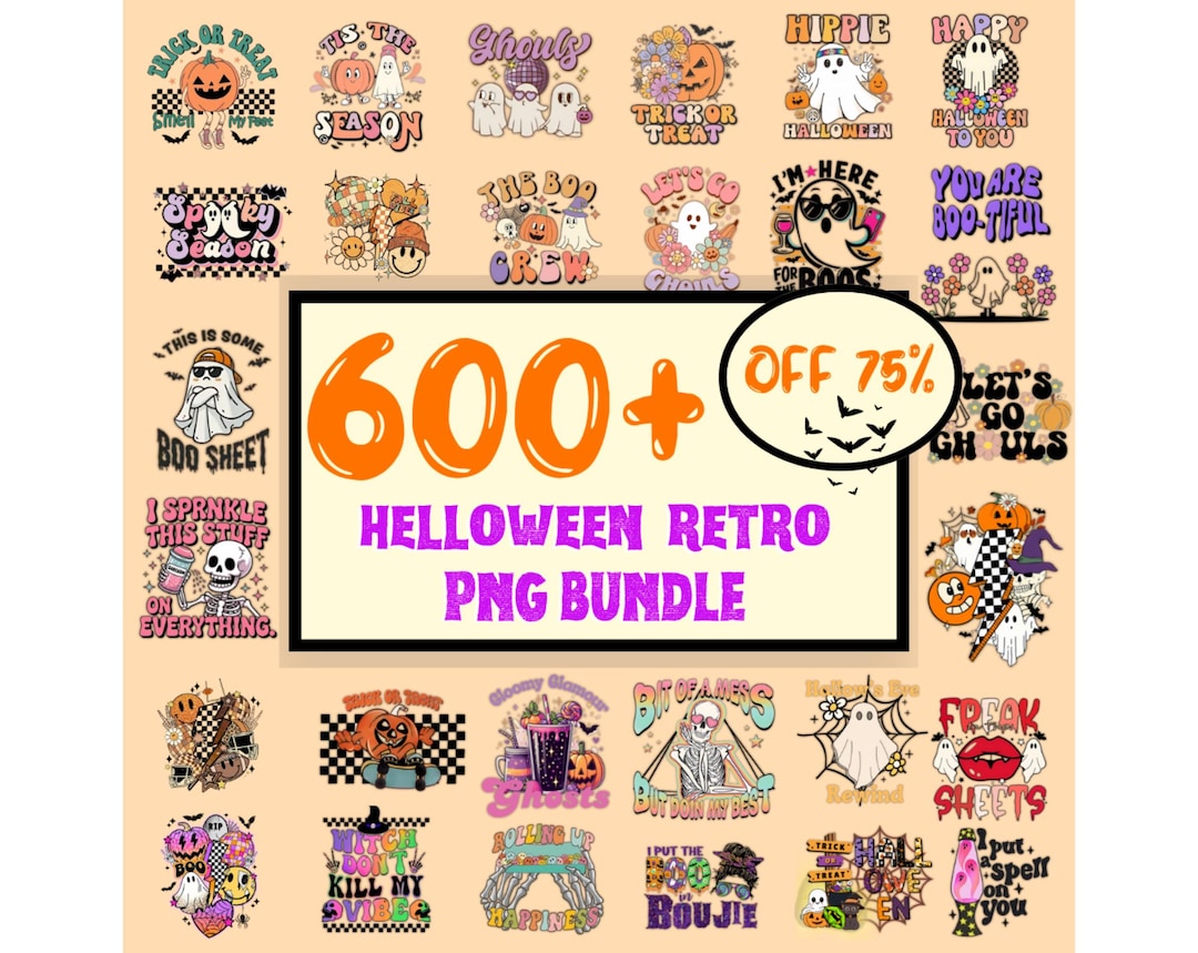 Retro Halloween PNG Bundle: Spooky Designs for Sublimation (digital ...