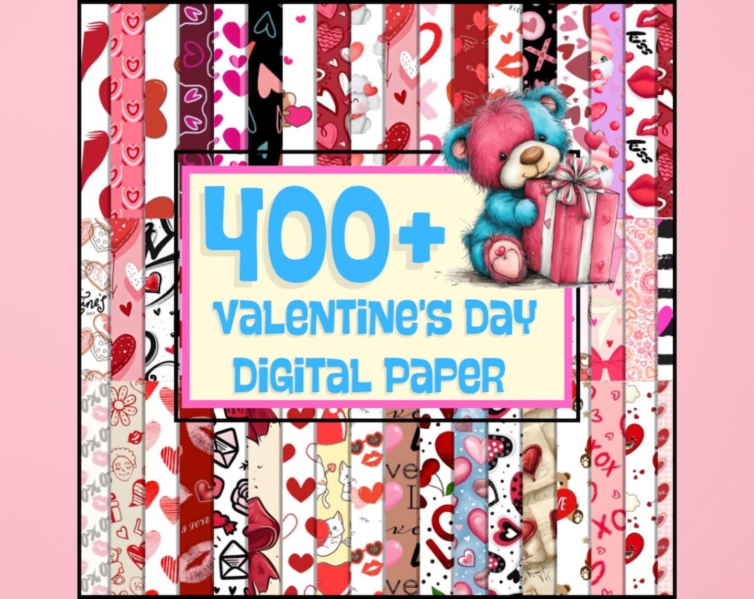 Valentine's Day Digital Paper, 400+ Red & Pink Seamless Designs (PNG ...