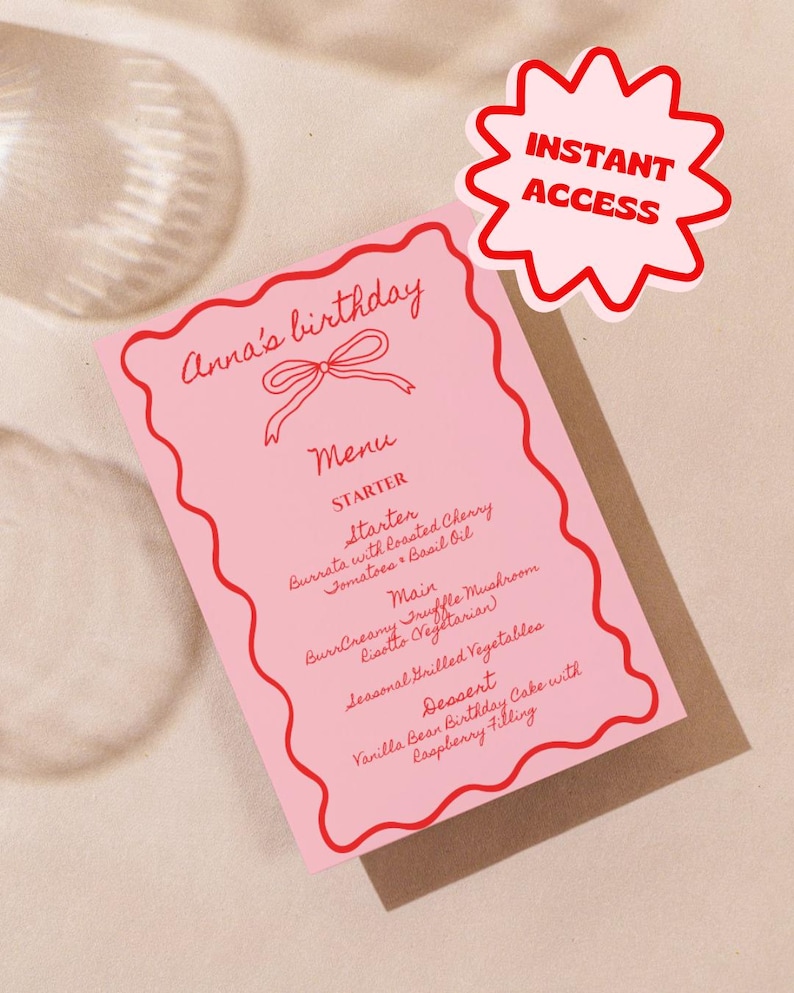 Birthday Menu Card Template | Editable Canva Design | Printable Party ...