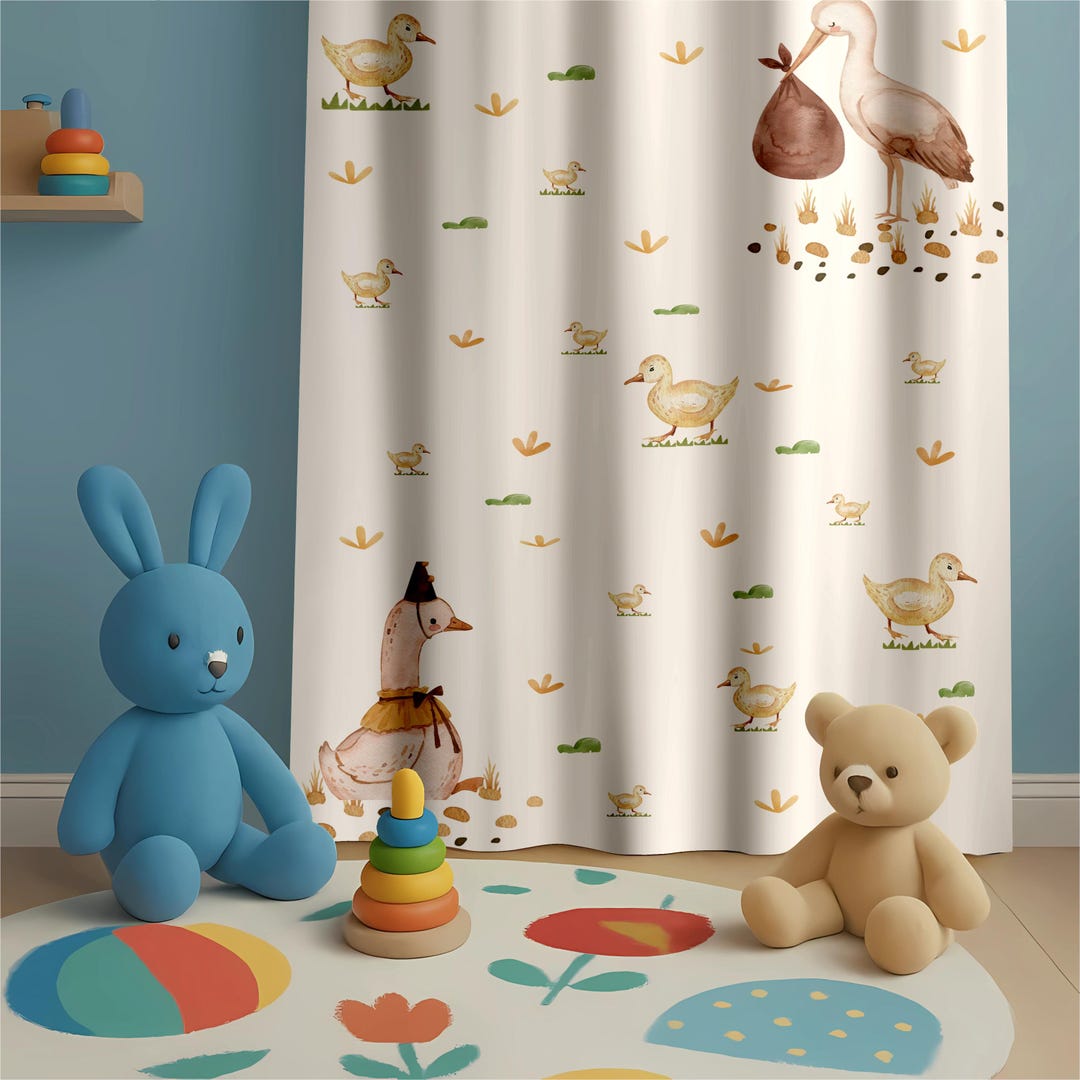 Duck and Stork Theme Kids Curtain for Nursery Room, Printed Cartoon ...