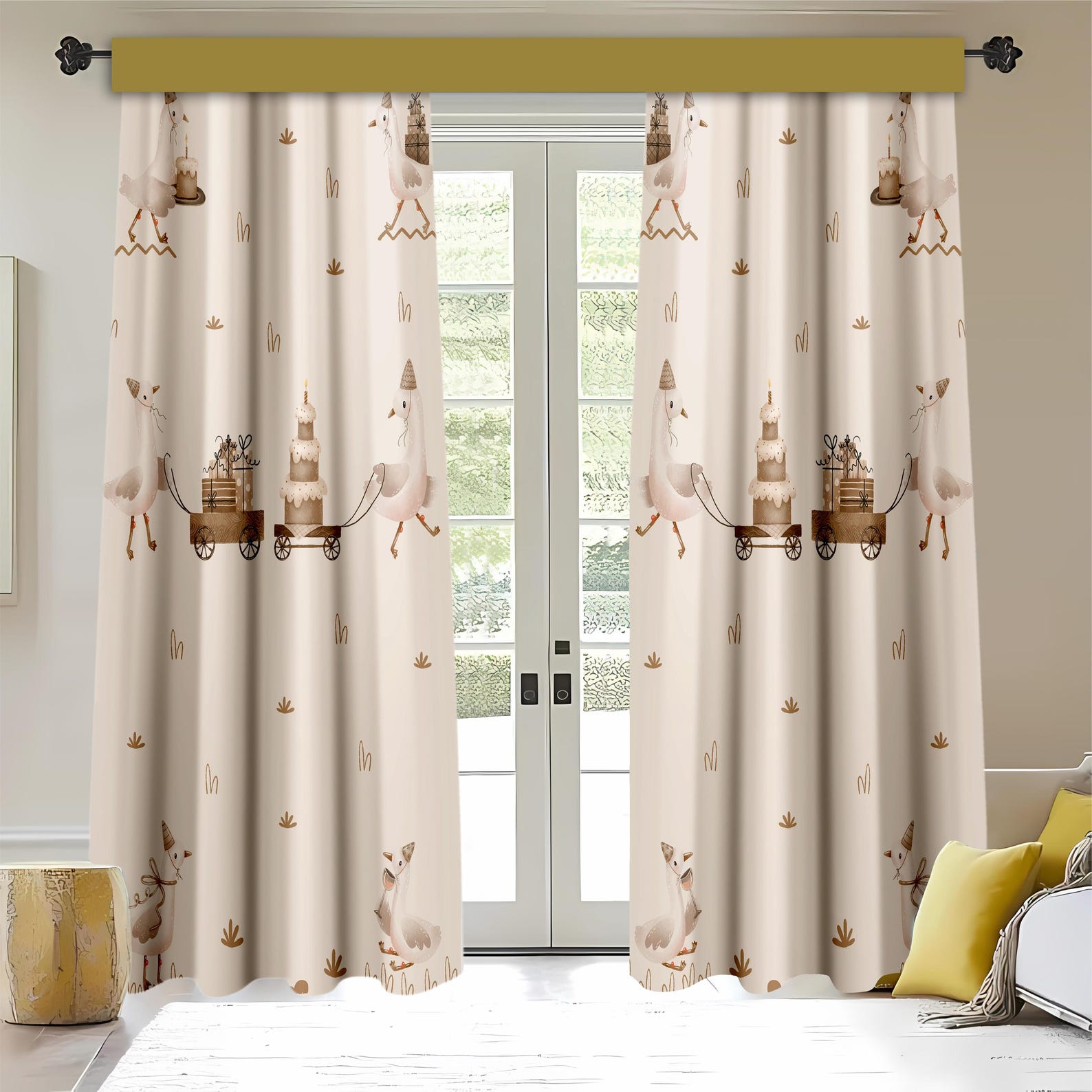 Fun Party Ducks Themed Kids Curtain, Playful Duck Print Nursery Drapes ...