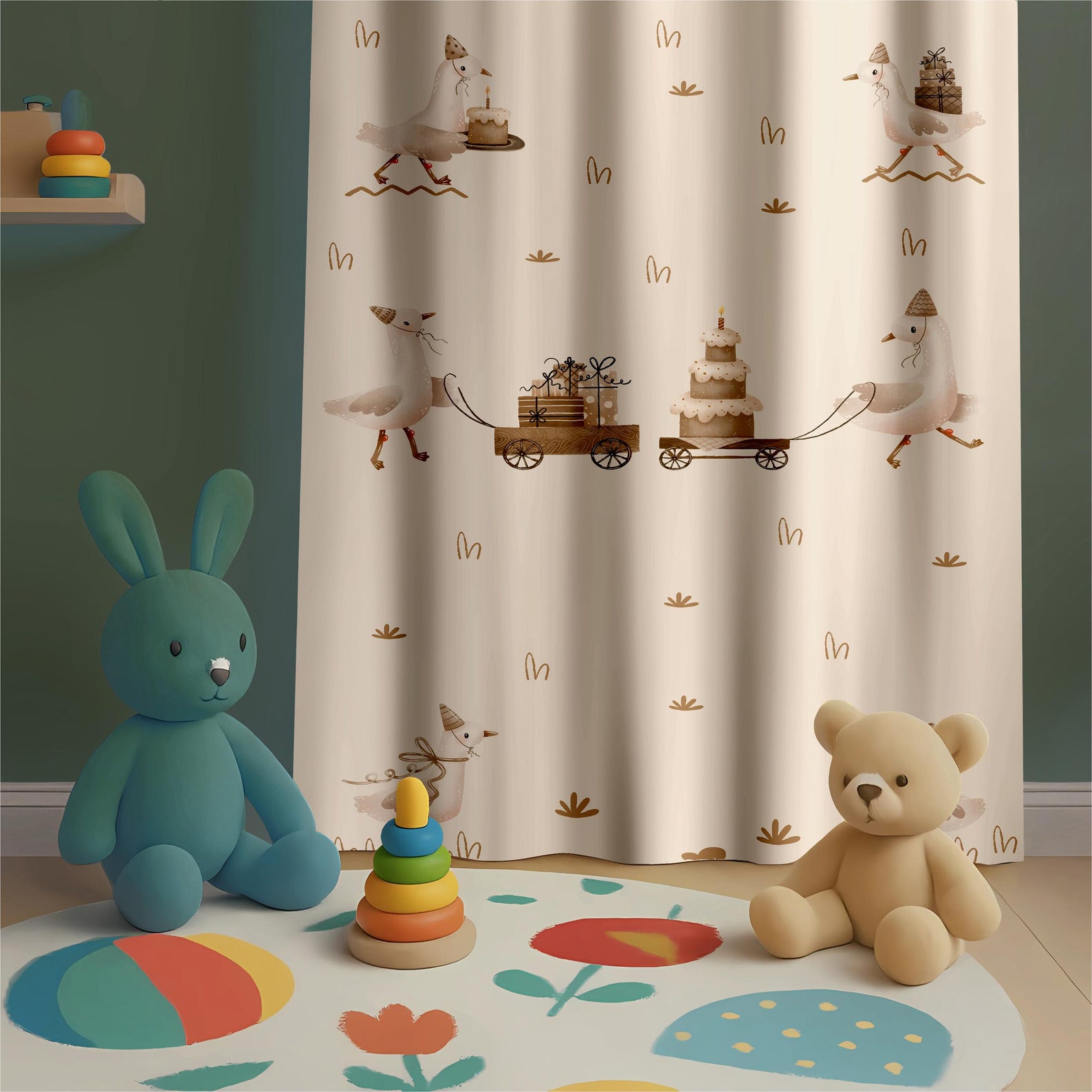 Fun Party Ducks Themed Kids Curtain, Playful Duck Print Nursery Drapes ...