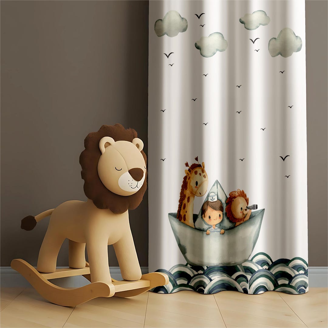 Safari Animal Sailors Themed Baby Boys Room Curtains, Window Curtains ...