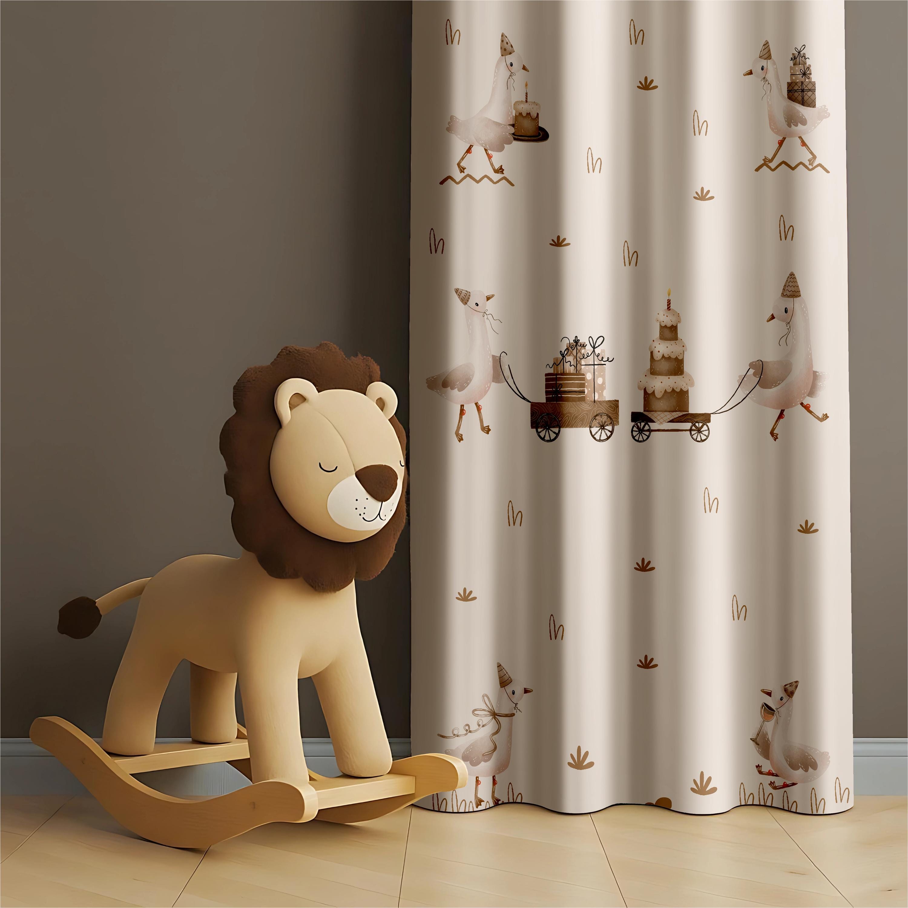 Fun Party Ducks Themed Kids Curtain, Playful Duck Print Nursery Drapes ...