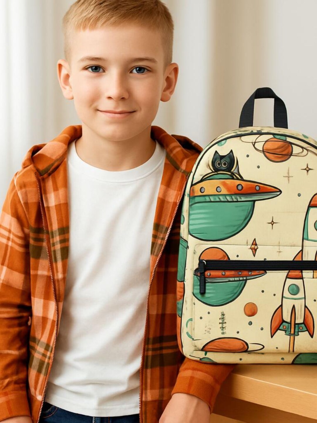 Rocket Ships and Alien Kittens Backpack, Space Travel Bag, School Book ...