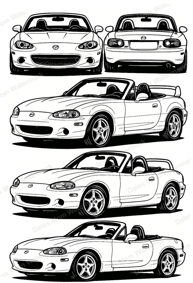 Mazda Mx-5 Miata NB Vector Clipart — SVG, PDF, Png Digital Download ...