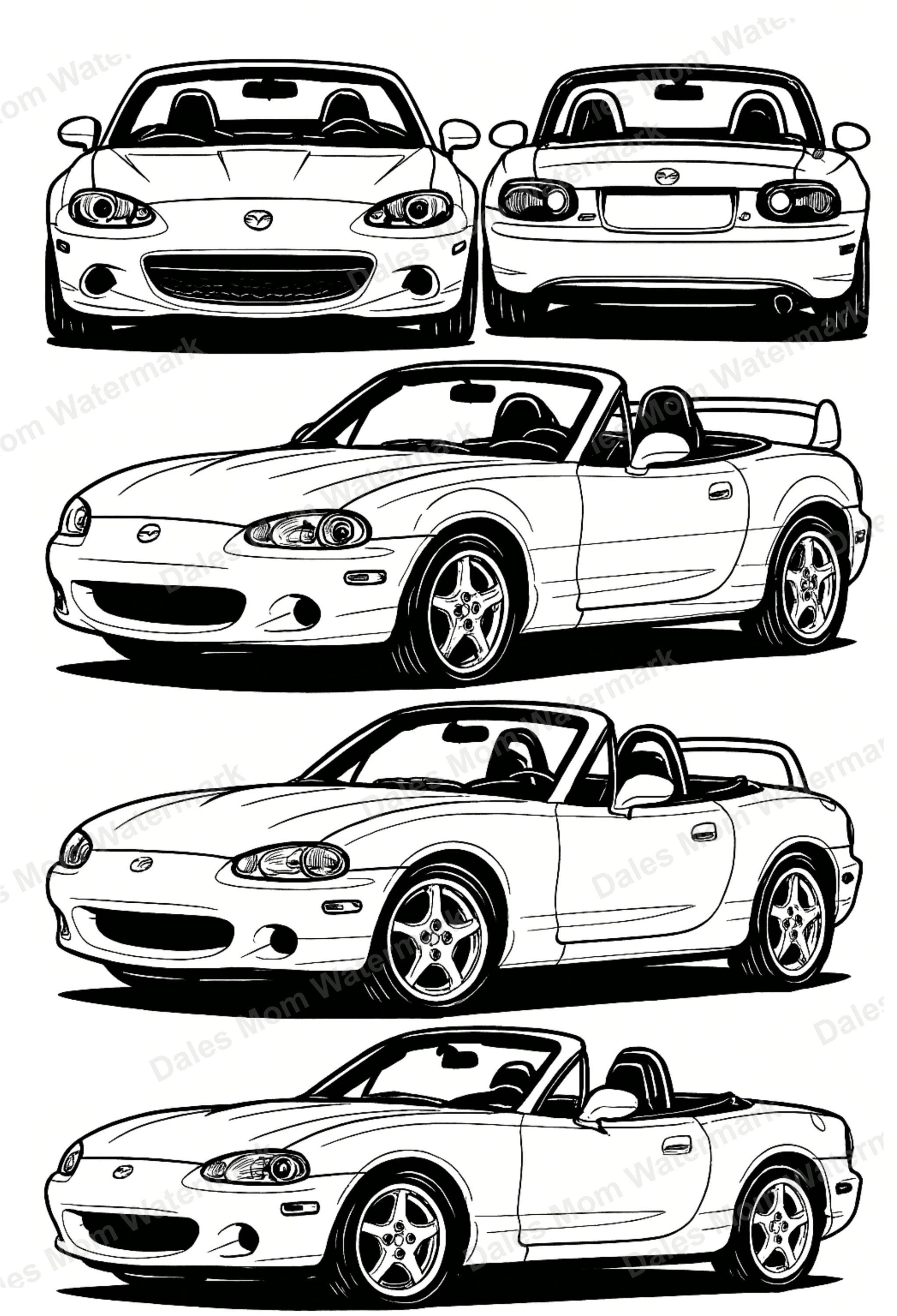 Mazda Mx-5 Miata NB Vector Clipart — SVG, PDF, Png Digital Download ...