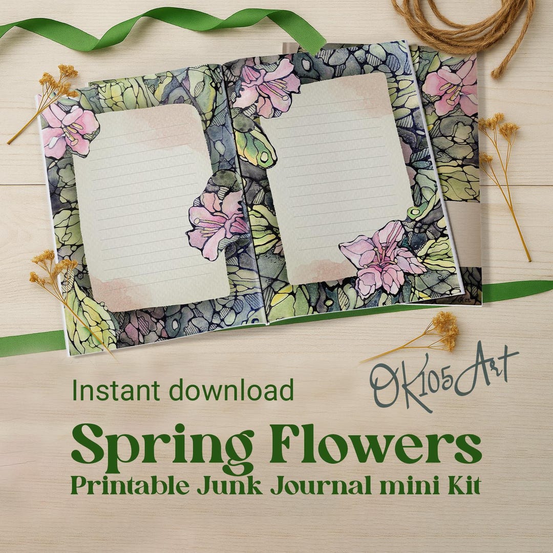 Spring Flowers Junk Journal Kit: Printable Floral Ephemera (A4/US ...