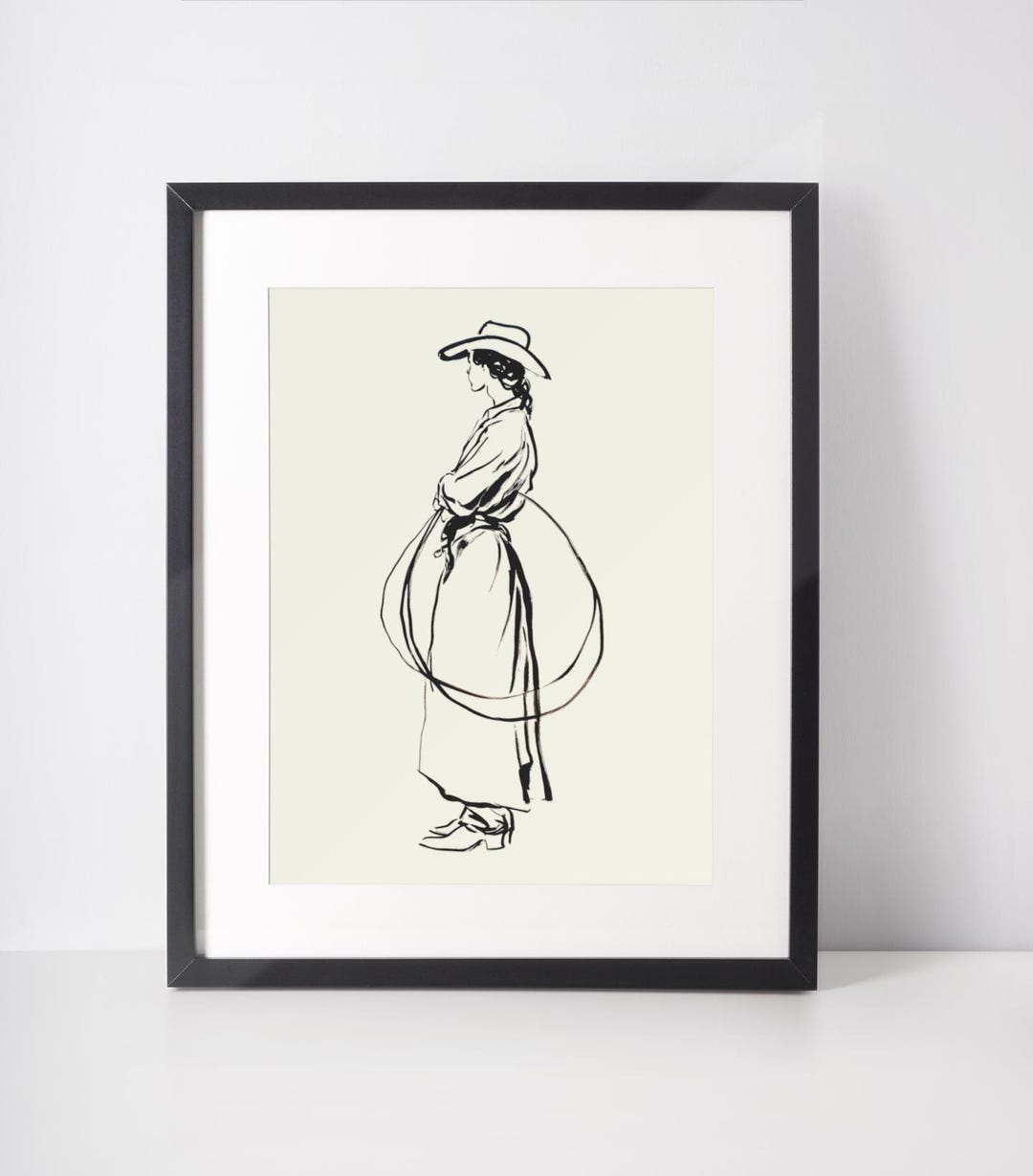 Cowgirl Lasso Line Drawing – Western Ink Style Minimalist Wall Art ...