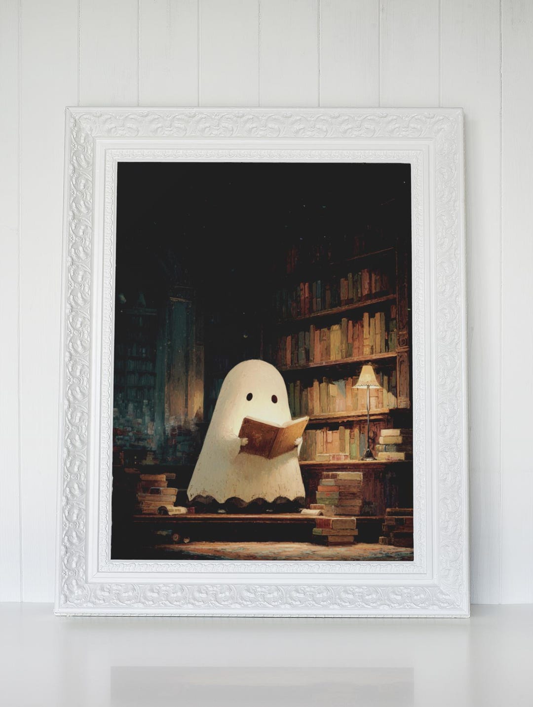Ghost in Library Art Print: Spooky Book Nook (digital Download) - Etsy