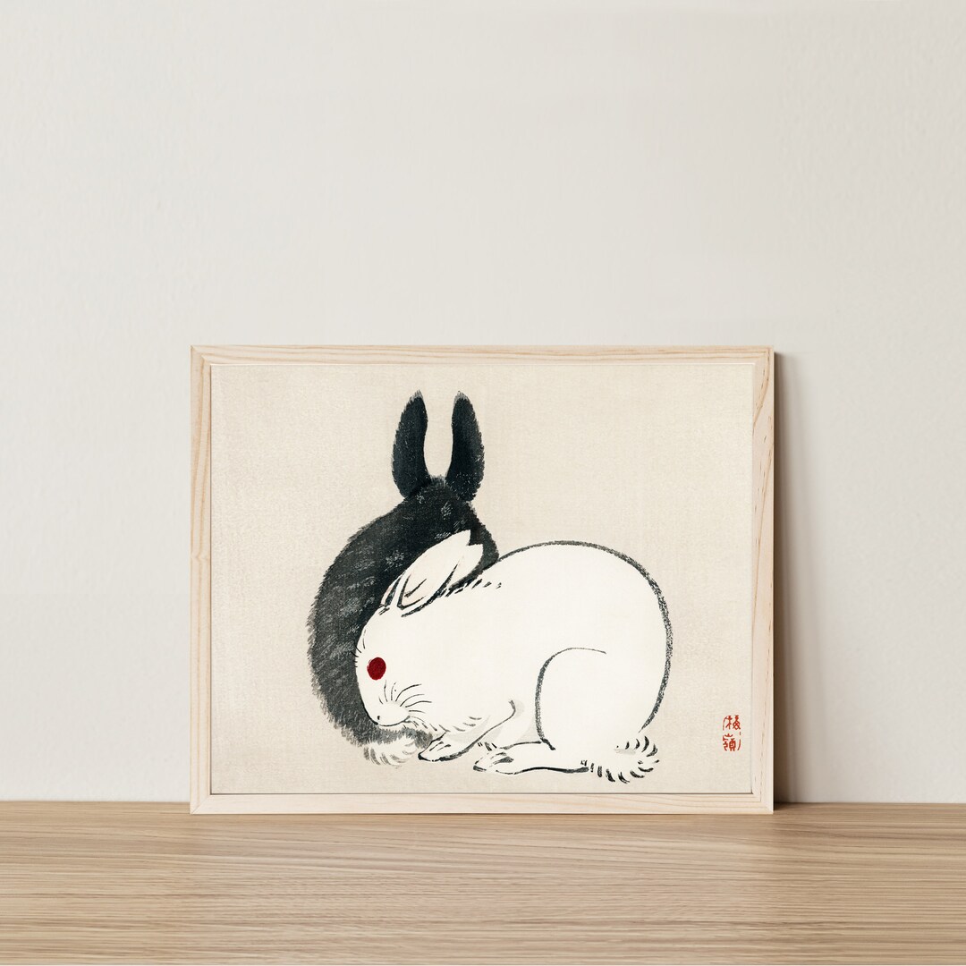Japandi Black and White Rabbits Japanese Digital Download - Bohemian ...