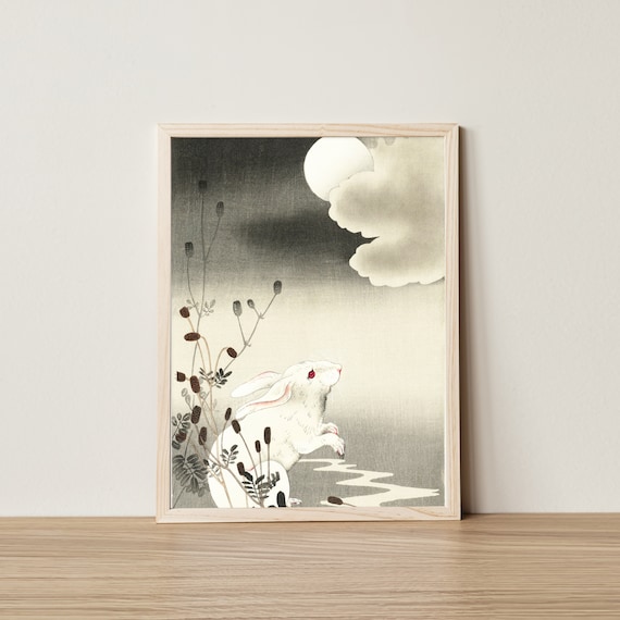 Digital Download White Rabbit and Full Moon Antique Japanese - Etsy
