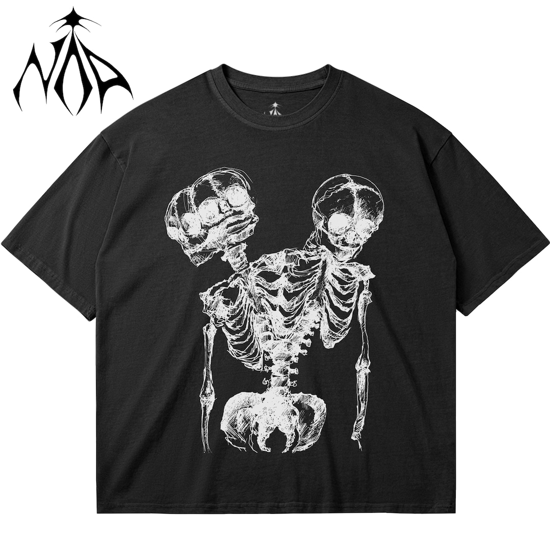 T-shirt Boxy Squelette Siamois | Style Streetwear Gothique à l'Encre ...