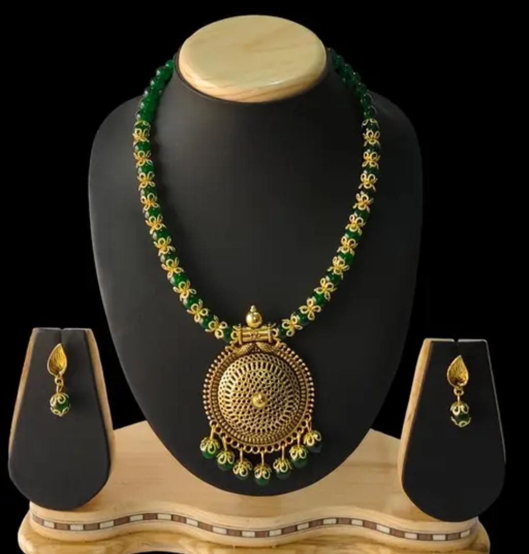 Green & Gold Indian Necklace Set With Earrings | Ethnic Wedding Jewelry ...