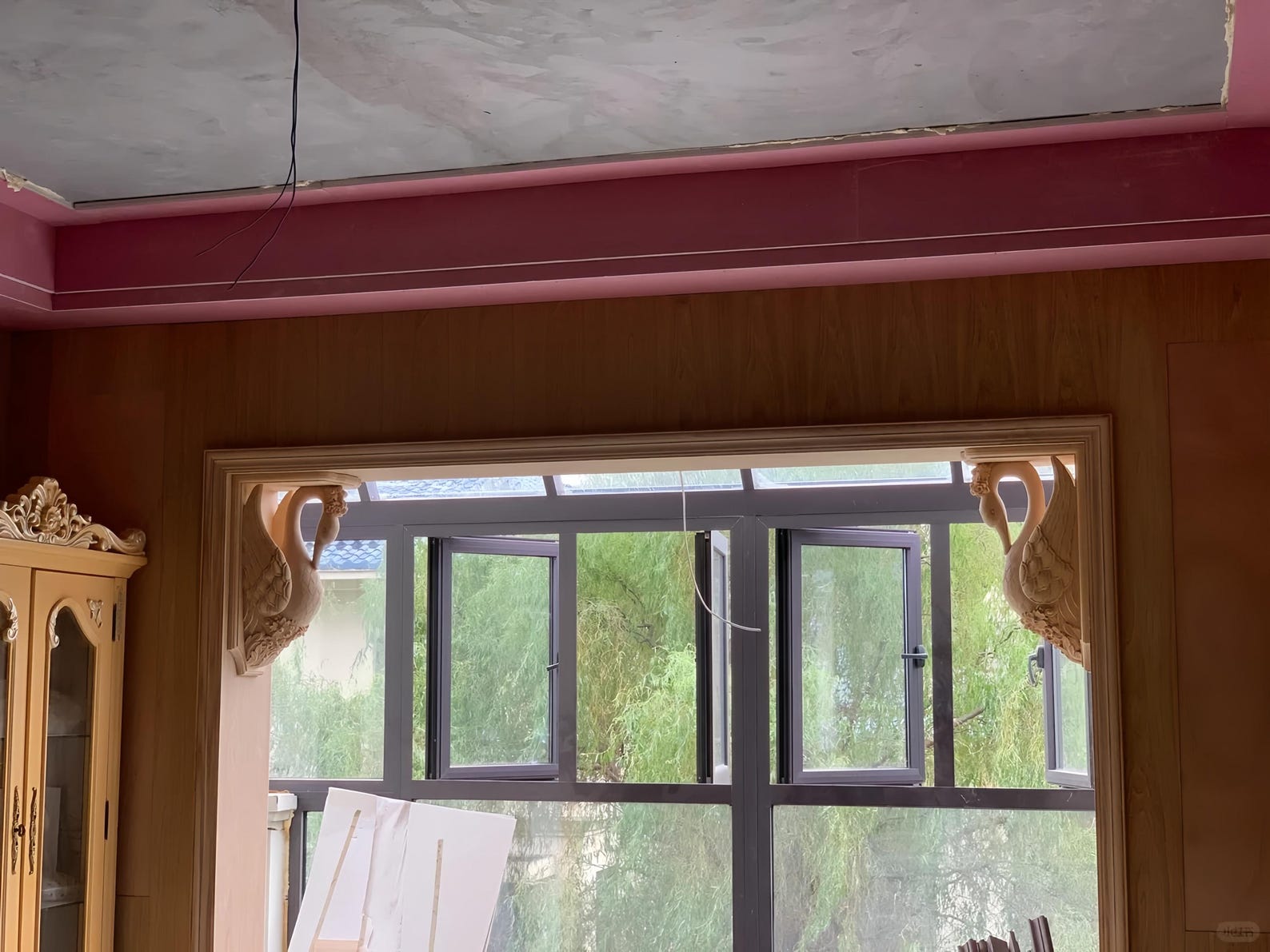 Unfinished Wooden Corner Corbel With Intricate Goose Motif, Window ...