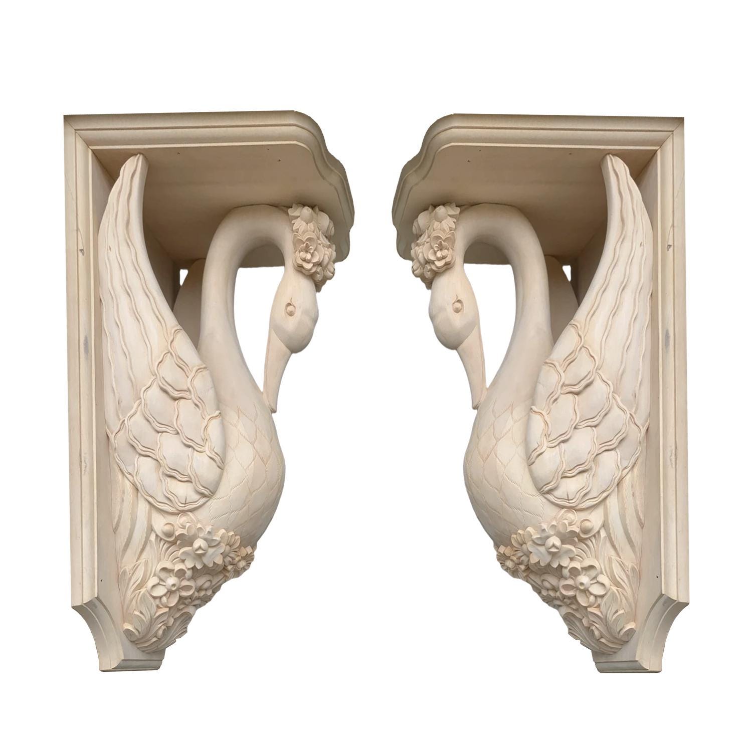 Unfinished Wooden Corner Corbel With Intricate Goose Motif, Window ...