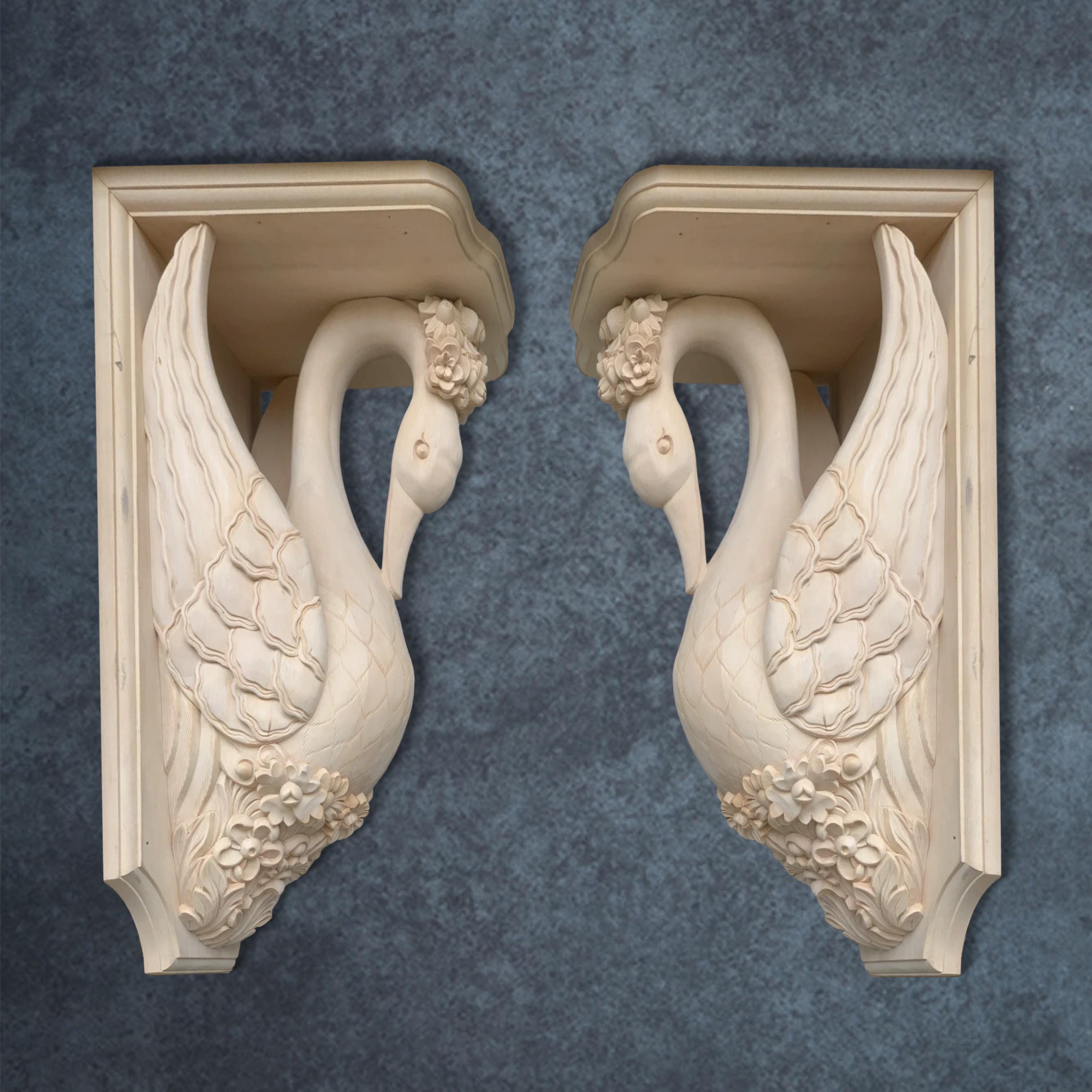 Unfinished Wooden Corner Corbel With Intricate Goose Motif, Window ...
