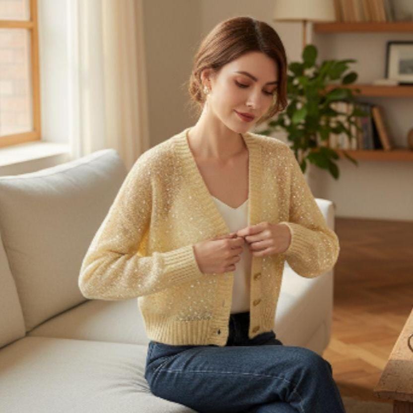 Mohair Sequin Cardigan | Soft Fluffy Knit Sweater | Sparkly Button up ...