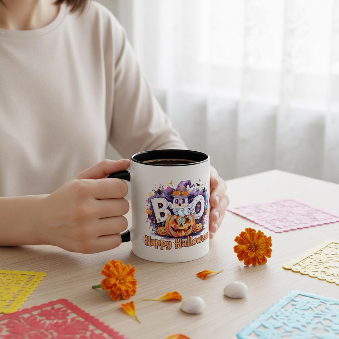 Boo Halloween Mug – Day of the Dead Ceramic Cup, Sugar Skull Coffee Mug ...