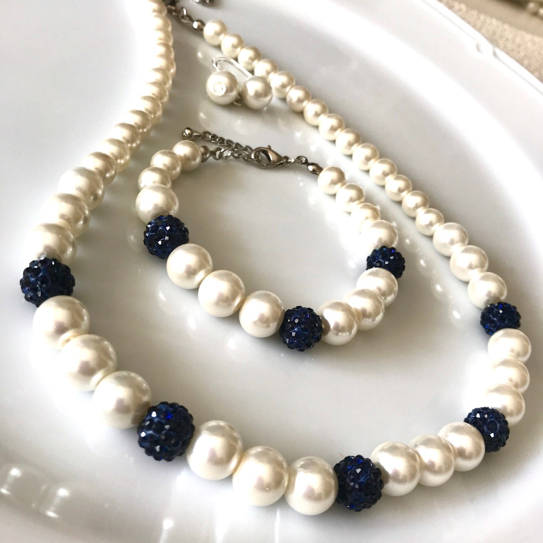 Navy Blue Jewelry Set,beaded Bride Jewelry Set, Gift for Her, Custom ...