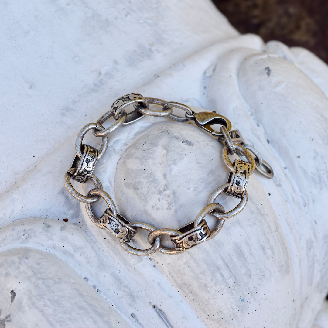 Vintage Large Link Bracelet - Oxidized Pewter - Etsy