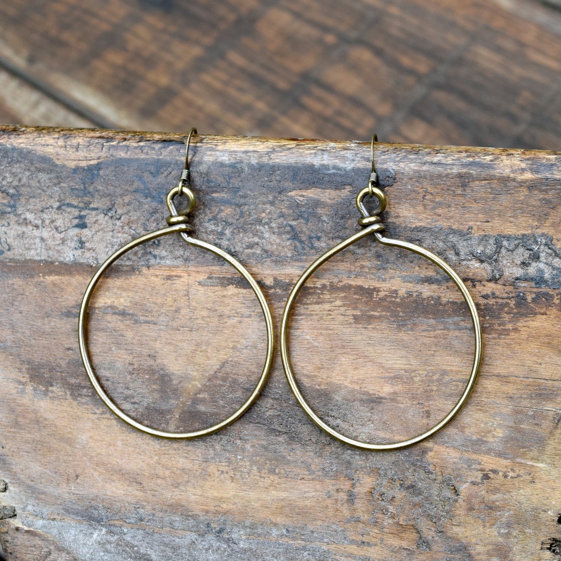 Wire Wrapped Hoop Earrings - Antiqued Gold - Etsy
