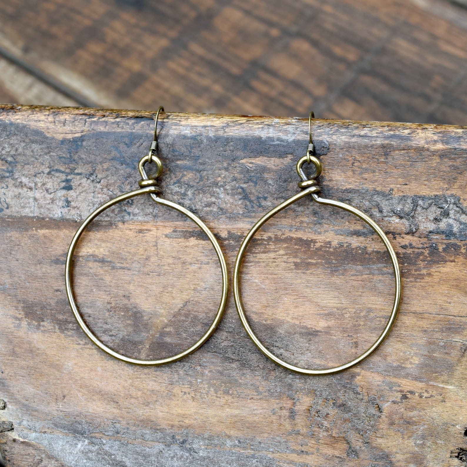 Wire Wrapped Hoop Earrings - Antiqued Gold - Etsy
