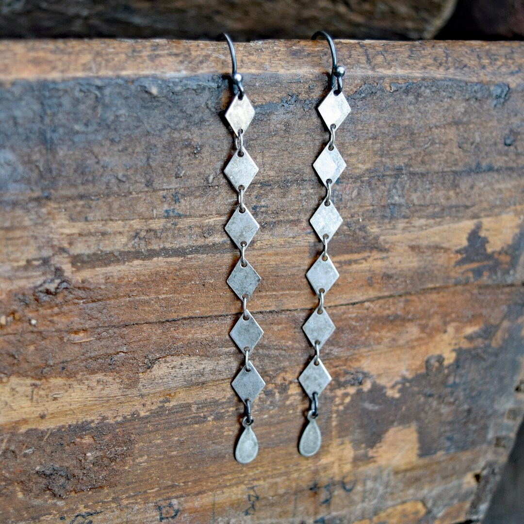 Diamond Chain Earrings Oxidized Pewter - Etsy