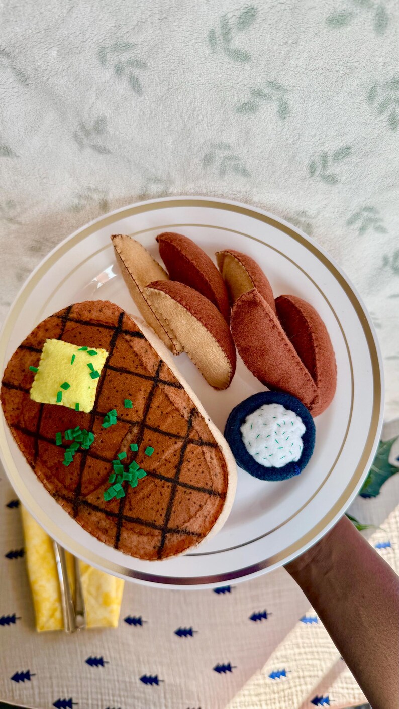Felt Ribeye Steak & Potato Wedges Play Food Set - Montessori Pretend ...